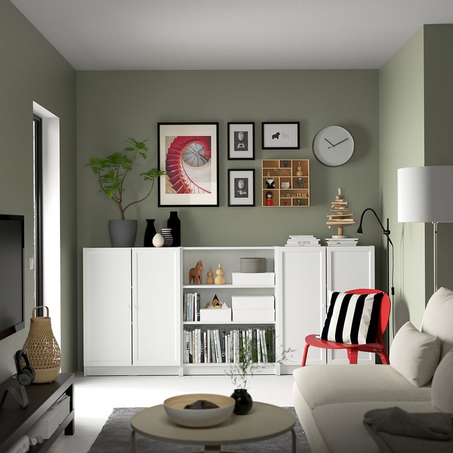 BILLY / OXBERG bookcase combination with doors, white, 240x30x106 cm ...