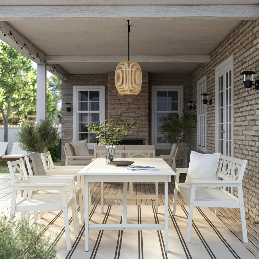 BONDHOLMEN table+3 chrs w armr+ bench, outdoor, white/beige - IKEA UK