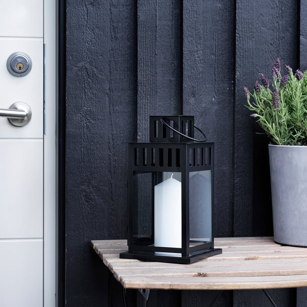 BORRBY Lantern for block candle, black, indoor/outdoor, 28 cm - IKEA UK