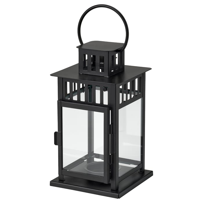 BORRBY Lantern for block candle, black, indoor/outdoor, 28 cm - IKEA UK