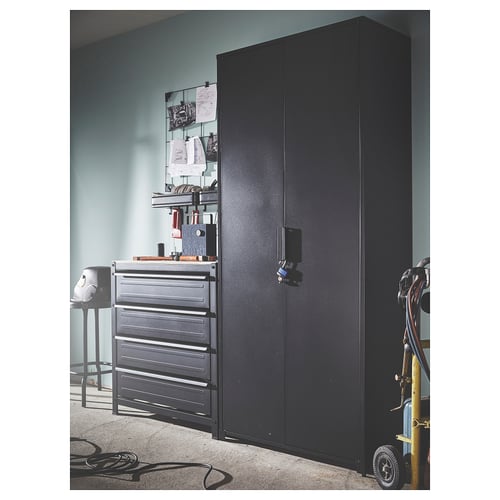 BROR shelving unit with cabinets and drawers, black, 170x40x191 cm ...