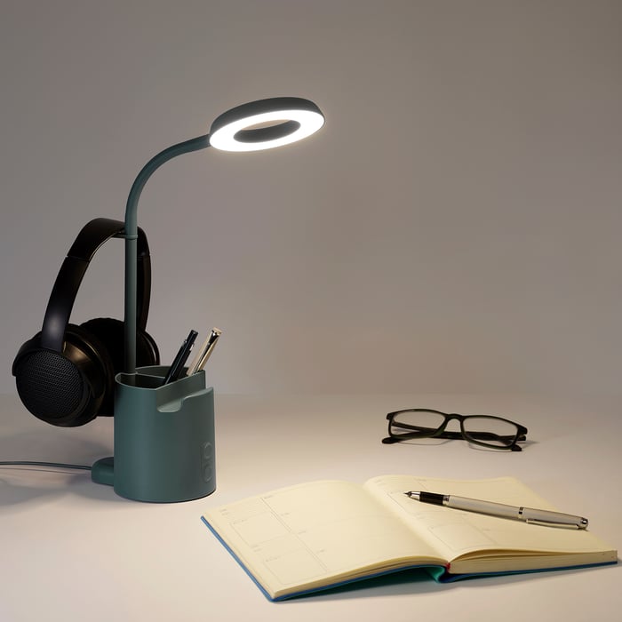 BRUNBÅGE LED work lamp, with storage dimmable/turquoise - IKEA