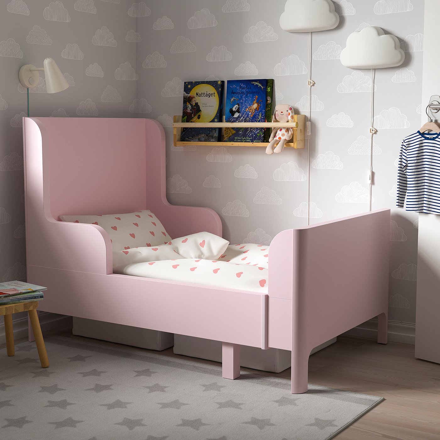 BUSUNGE light pink, Extendable bed, 80x200 cm - IKEA
