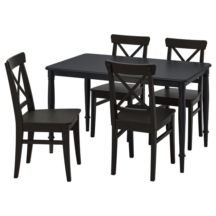 DANDERYD / INGOLF table and 4 chairs, black/brown-black, 130 cm - IKEA UK