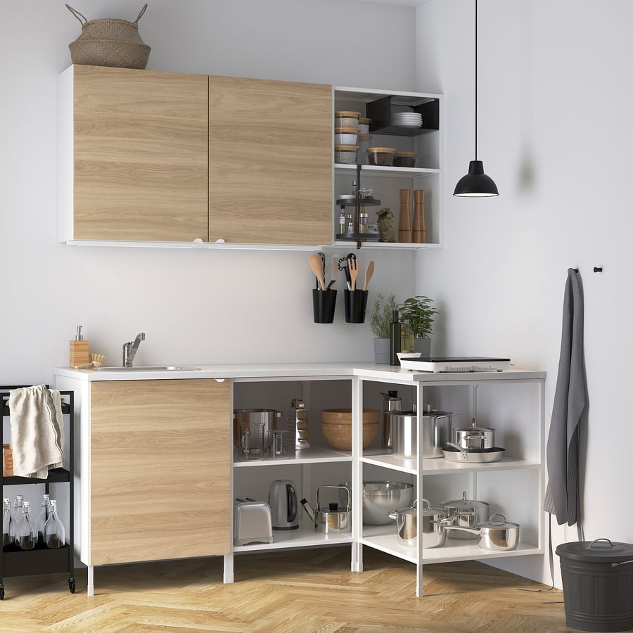 ENHET corner kitchen, white/oak effect - IKEA