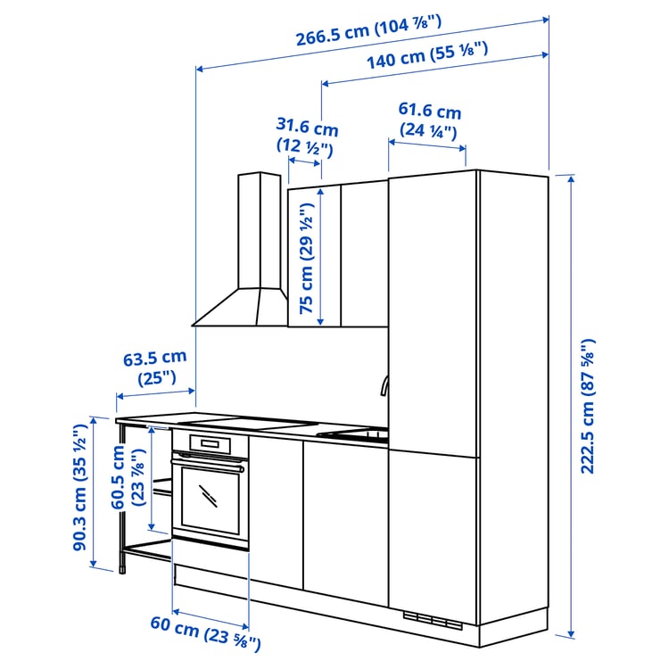 ENHET kitchen, white/pale grey-green, 266.5x63.5x222.5 cm - IKEA UK