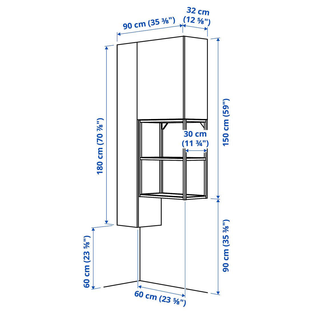 ENHET storage combination, anthracite/white, 90x32x180 cm - IKEA UK