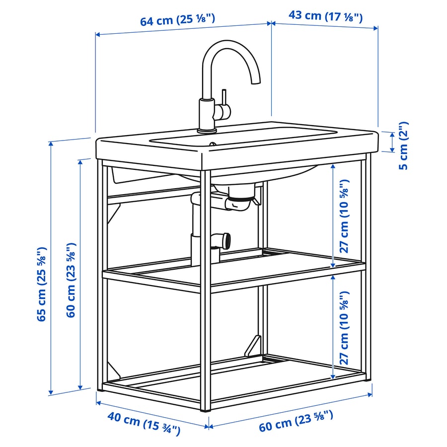 ENHET / TVÄLLEN open wash-stand with 2 shelves, anthracite, 64x43x65 cm ...