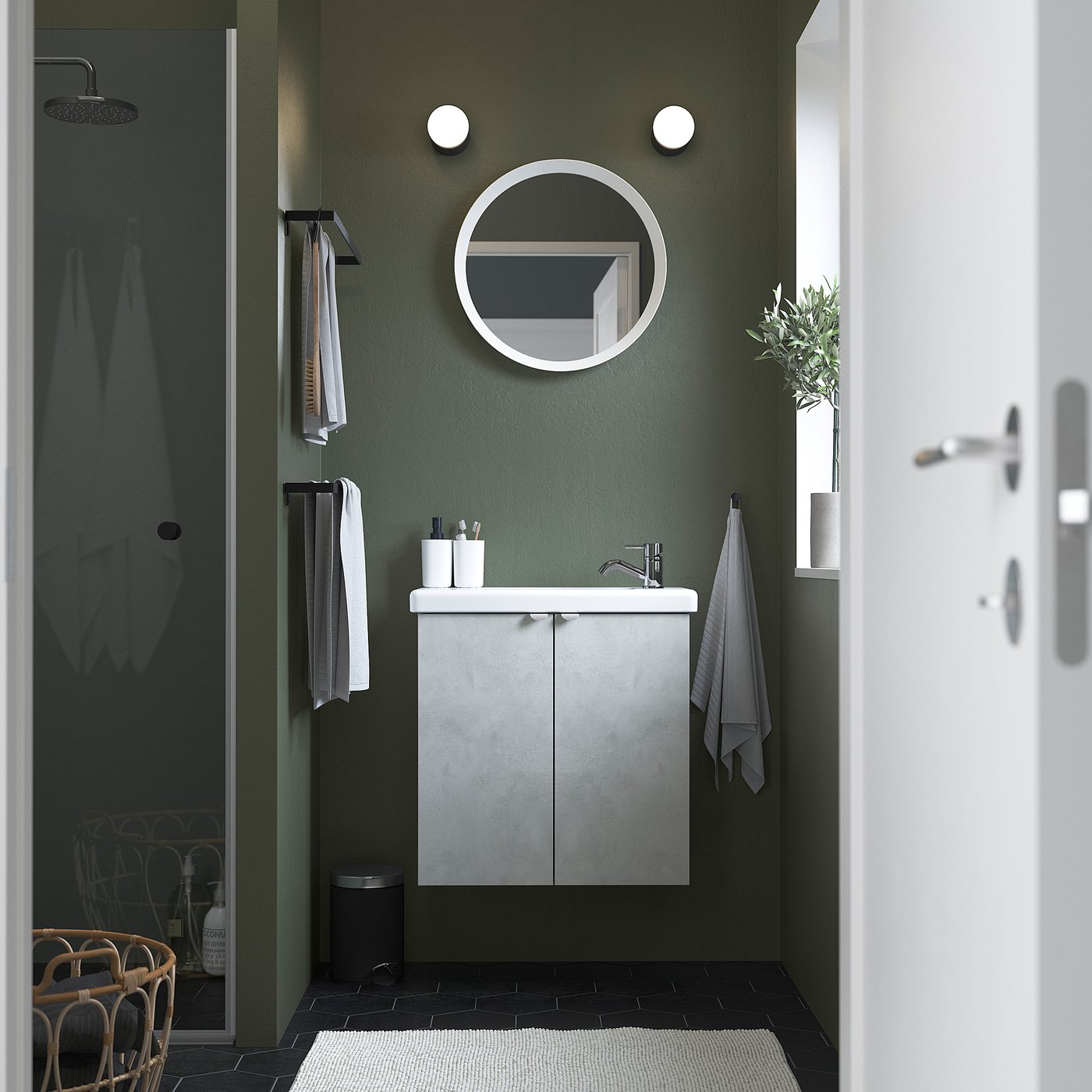 ENHET / TVÄLLEN Wash-basin cabinet with 2 doors - concrete effect/grey ...