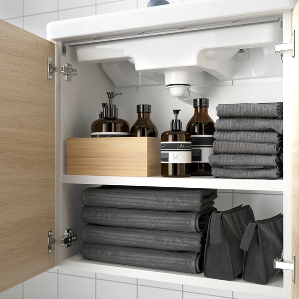 ENHET / TVÄLLEN Wash-basin cabinet with 2 doors - oak effect/white ...