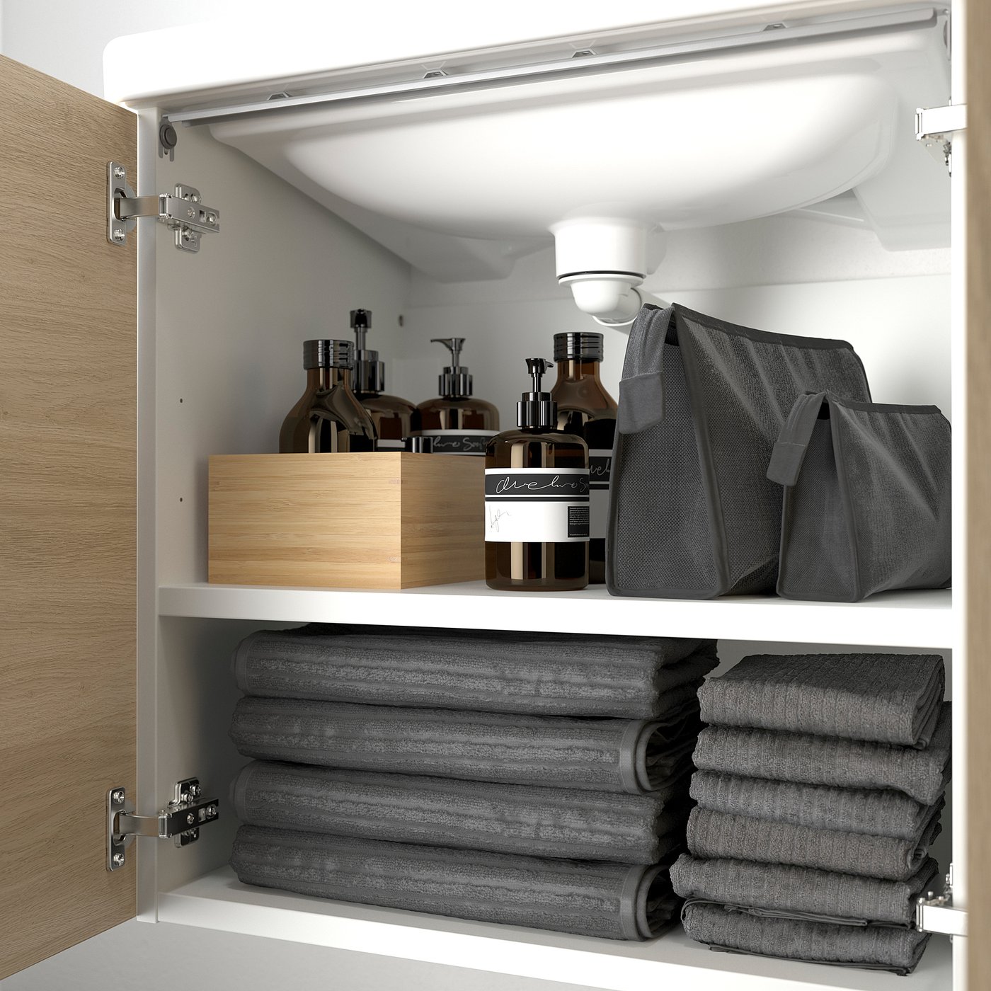 ENHET / TVÄLLEN Wash-basin cabinet with 2 doors - oak effect/white ...