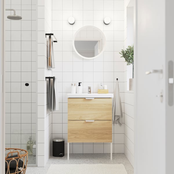 ENHET / TVÄLLEN Wash-stand with 2 drawers - oak effect/white Pilkån tap ...