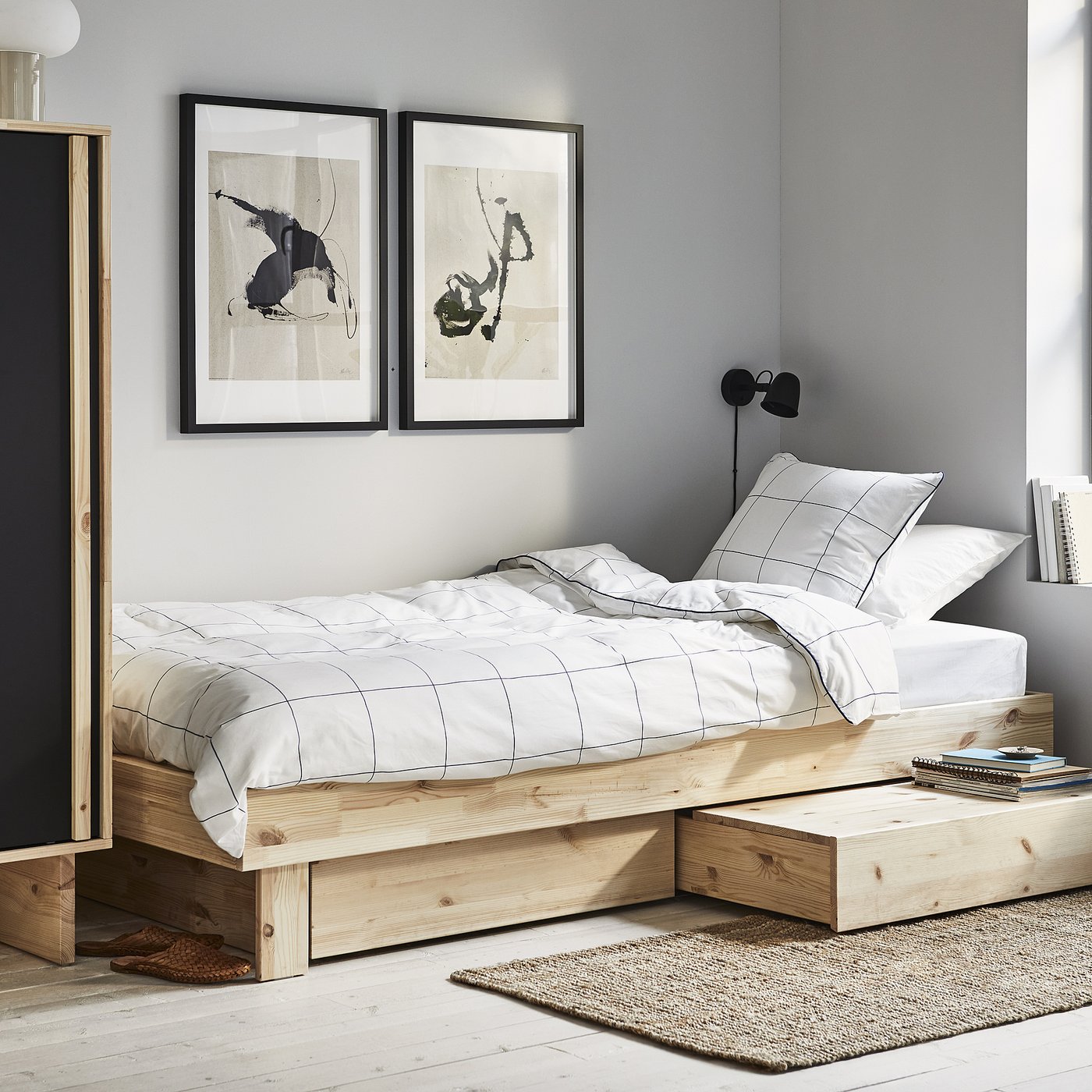 GLAMBERGET extendable bed with storage pine Standard Single Standard Double IKEA
