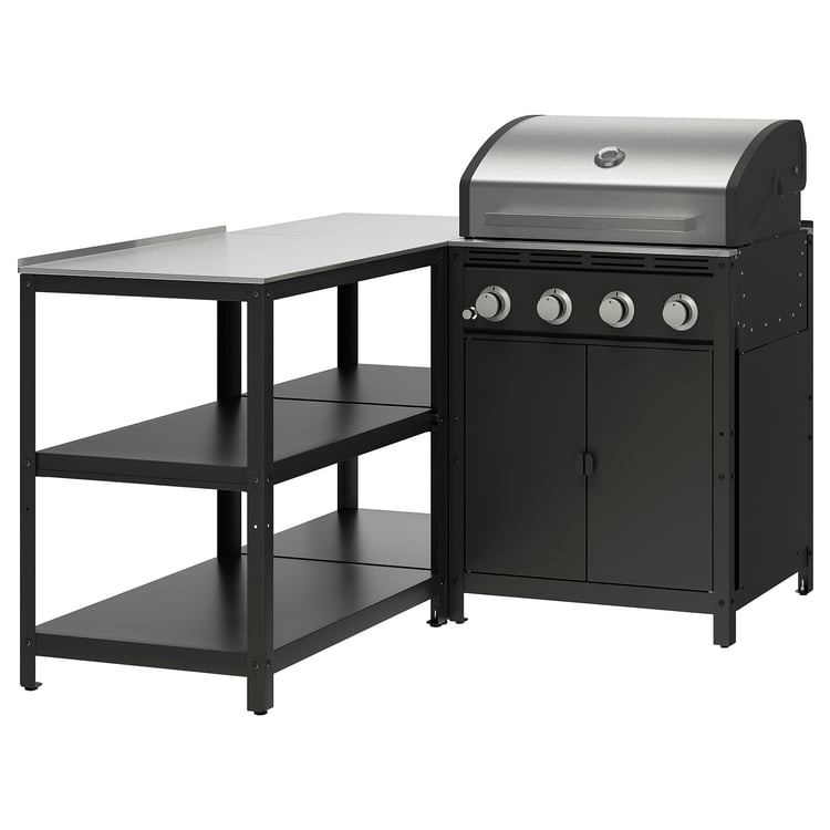 GRILLSKÄR gas barbecue w kitchen island, stainless steel/outdoor ...
