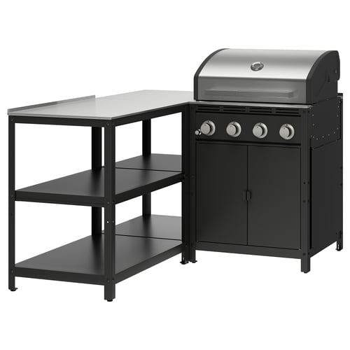 GRILLSKÄR gas barbecue w kitchen island, stainless steel/outdoor ...