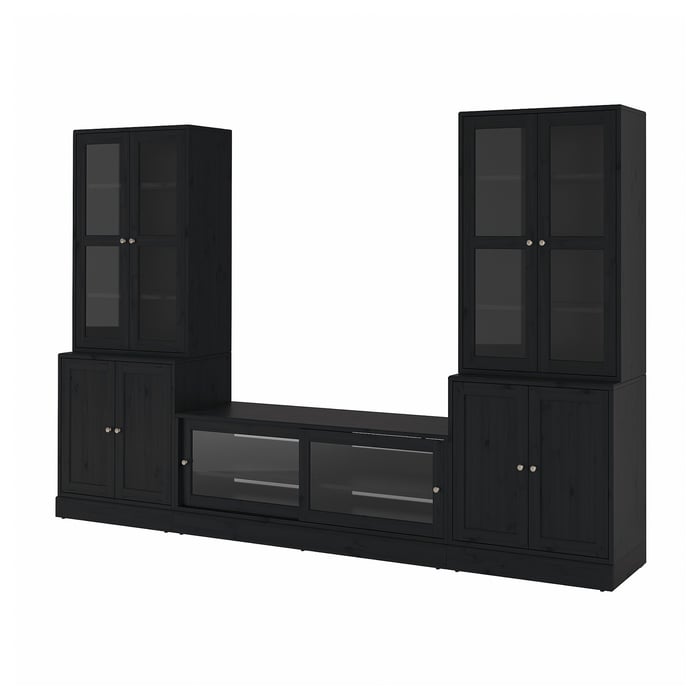 HAVSTA TV bench with glass doors, black, 322x47x212 cm - IKEA UK