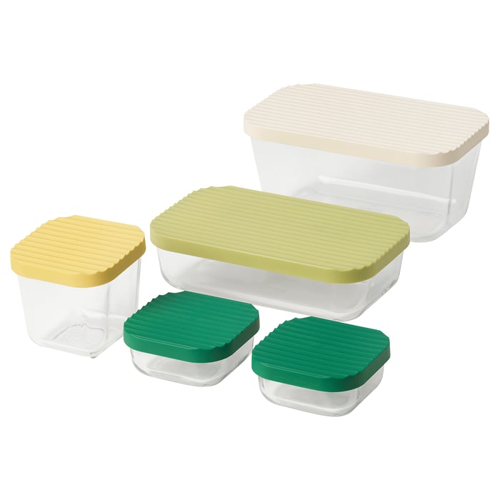 HAVSTOBIS food container with lid, set of 5, transparent/multicolour ...