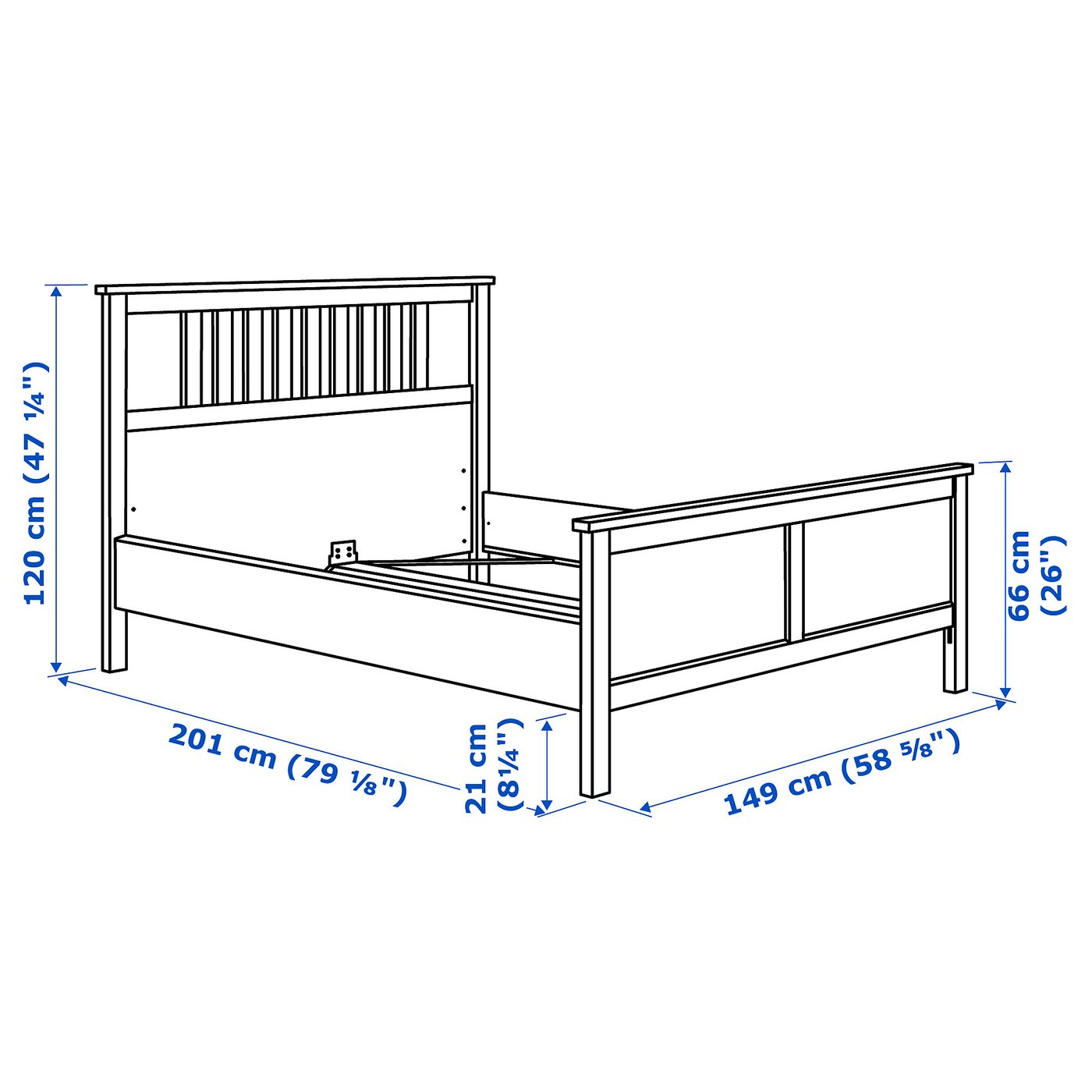 HEMNES White stain double bed frame Lonset slats IKEA