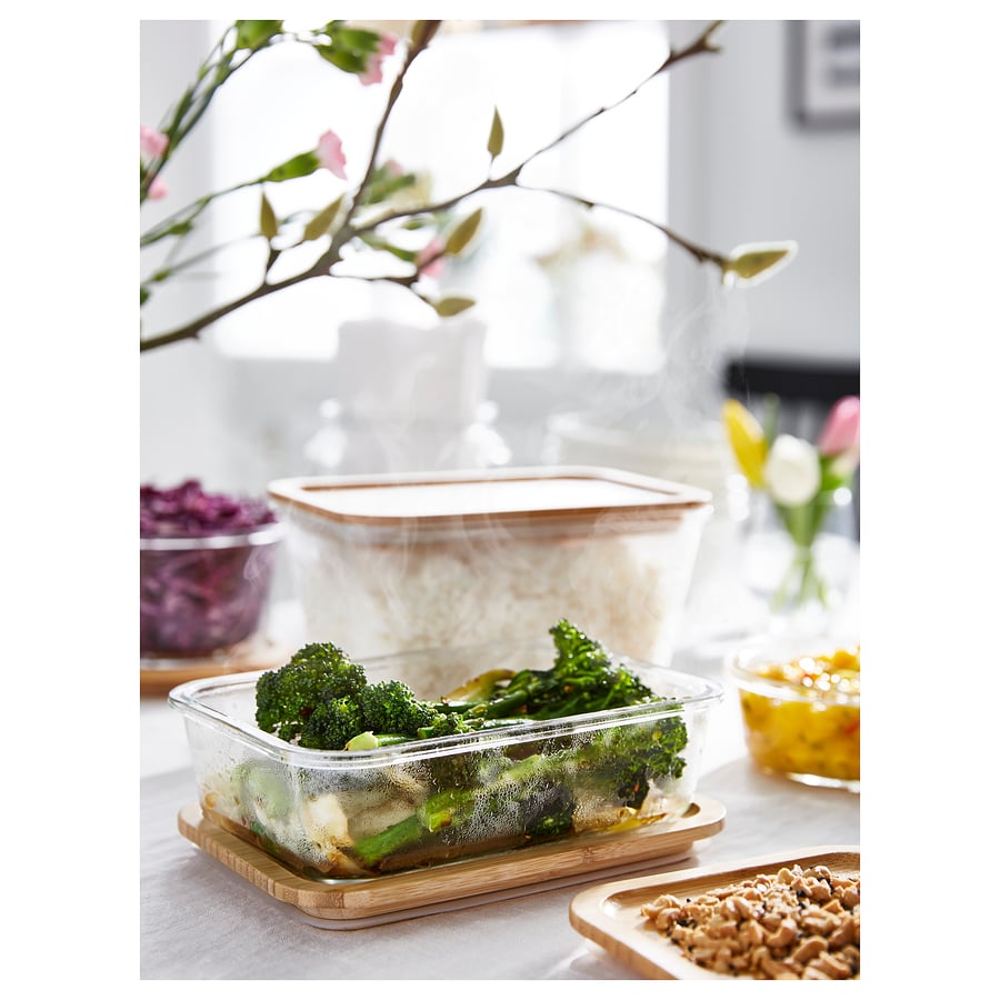 IKEA 365+ food container with lid, rectangular glass/bamboo, 1.8 l ...