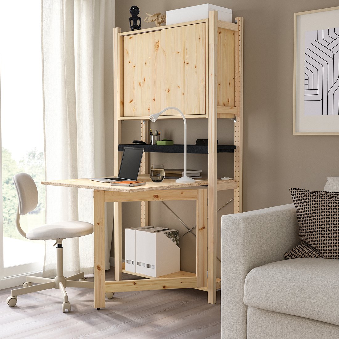 IVAR 1 sec/foldable table/sliding door, pine/felt, 89x30x179 cm - IKEA