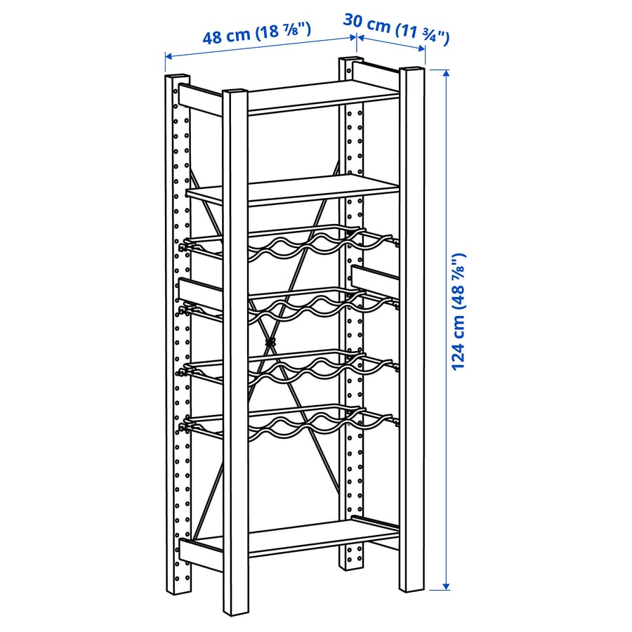 IVAR 1 section/shelves/bottle racks, pine/grey, 48x30x124 cm - IKEA UK