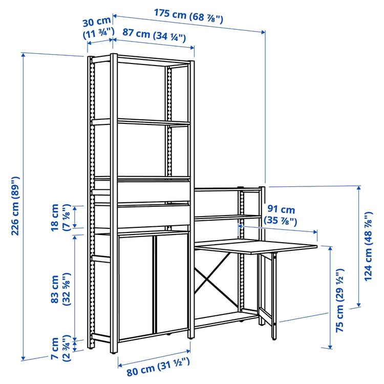 IVAR 2 sec/storage unit with foldable table, pine, 175x30x226 cm - IKEA UK
