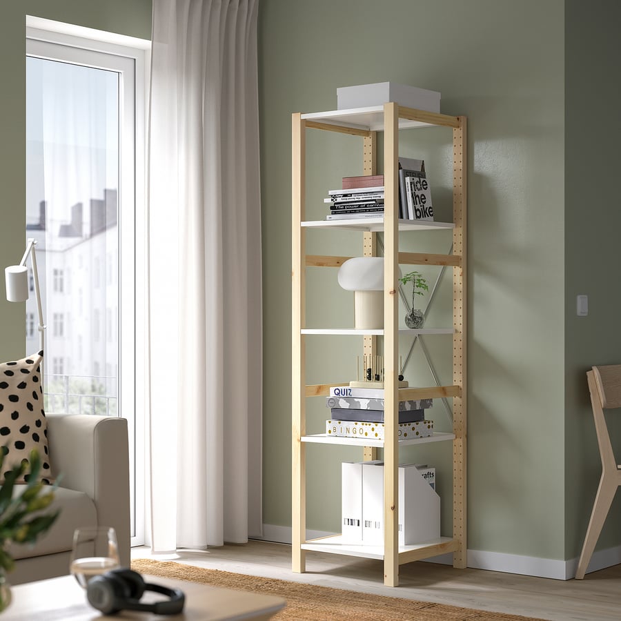IVAR shelving unit, pine/metal white, 48x50x179 cm - IKEA UK