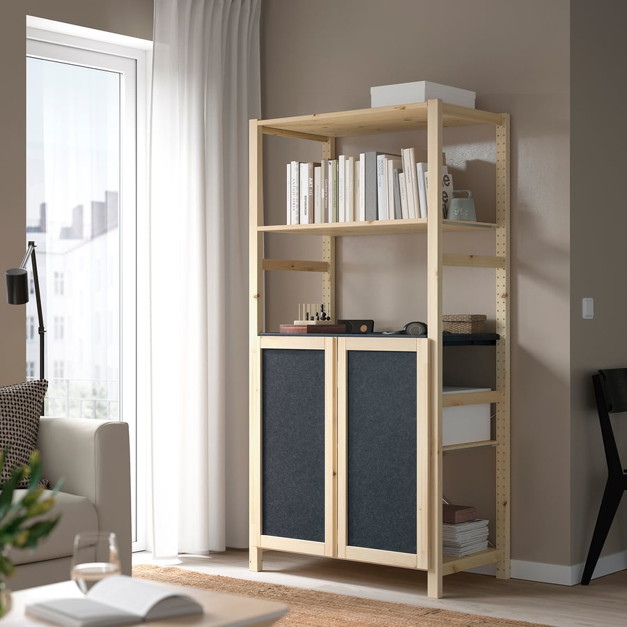 IVAR shelving unit, with 2 doors pine/felt, 89x50x179 cm - IKEA UK