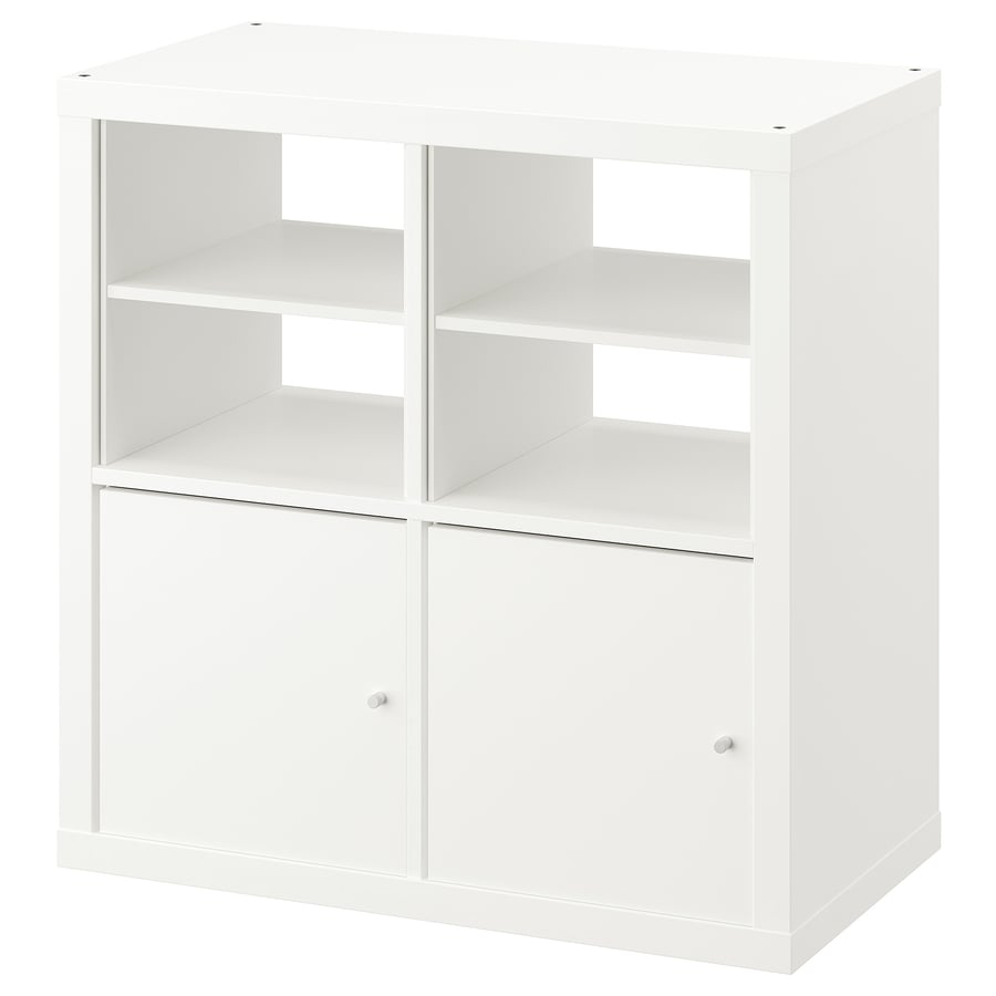 KALLAX cube storage unit, with 2 doors/with 2 shelf inserts white ...