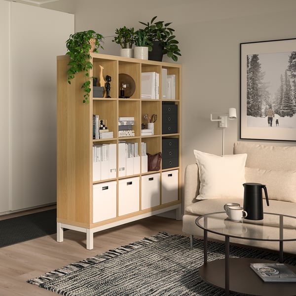 Kallax Cube Storage Unit With Underframe Oak Effect White 147x164 Cm