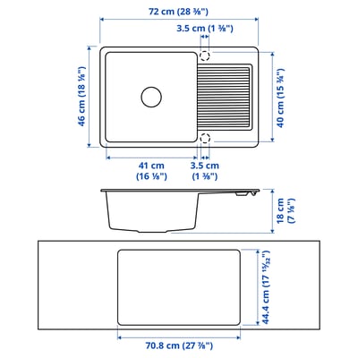 KILSVIKEN inset sink, 1 bowl with drainboard, grey-beige quartz ...