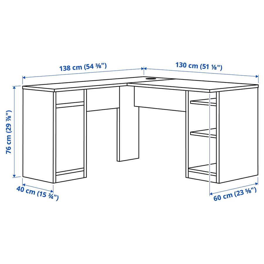 KJELLARNE corner desk, white, 138x130 cm - IKEA UK