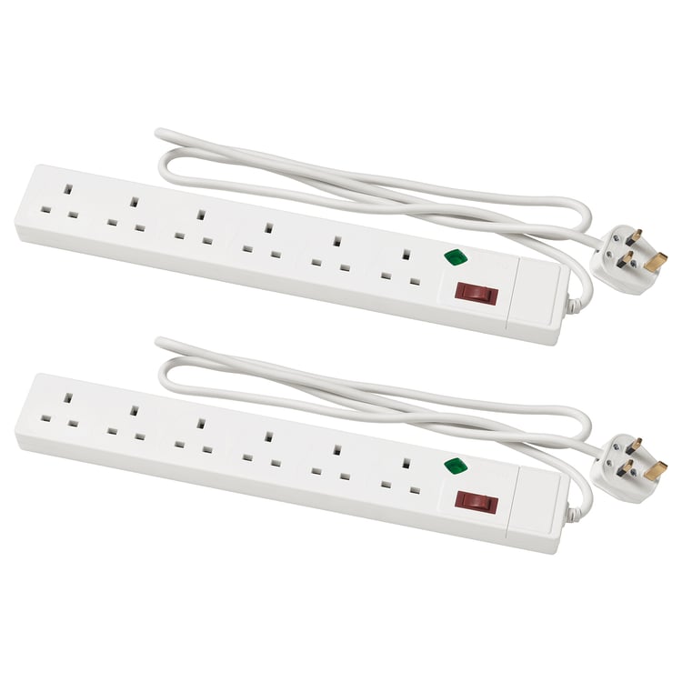 KOPPLA white, 6-way extension lead with switch, 1.5 m - IKEA UK