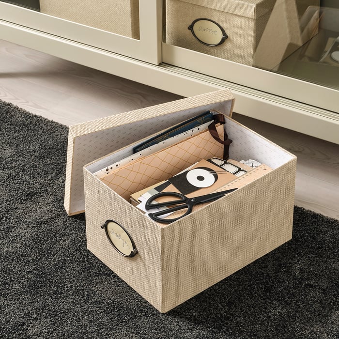 KVARNVIK beige, Storage box with lid, Length: 35 cm Height: 20 cm - IKEA