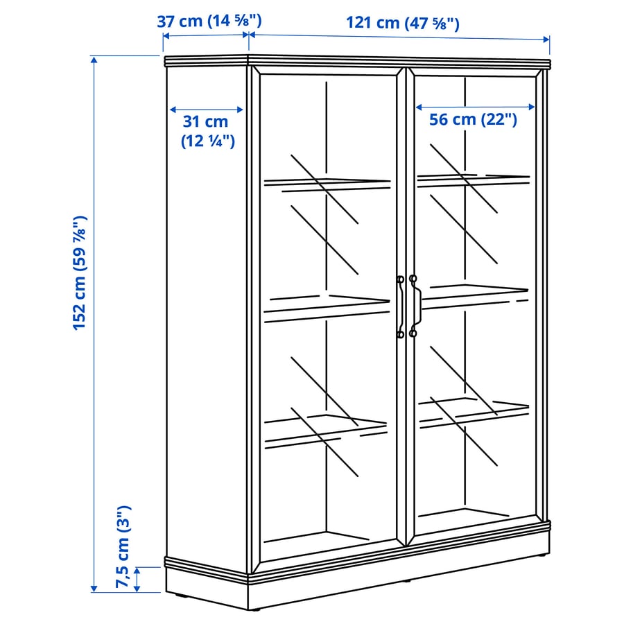 LANESUND glass door cabinet, grey-brown, 121x37x152 cm - IKEA UK