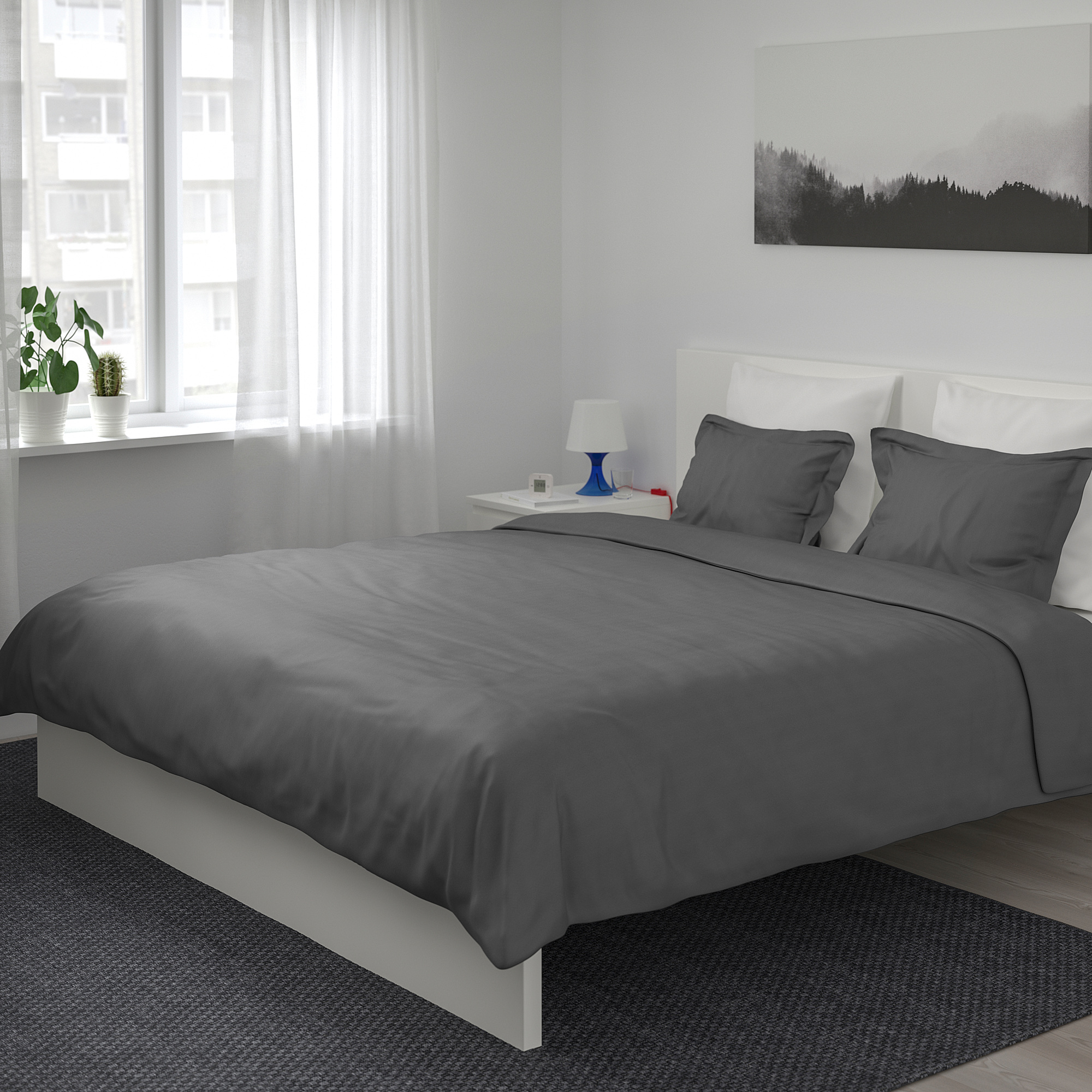 LUKTJASMIN dark grey, Quilt cover and 2 pillowcases, 200x200/50x80 cm ...