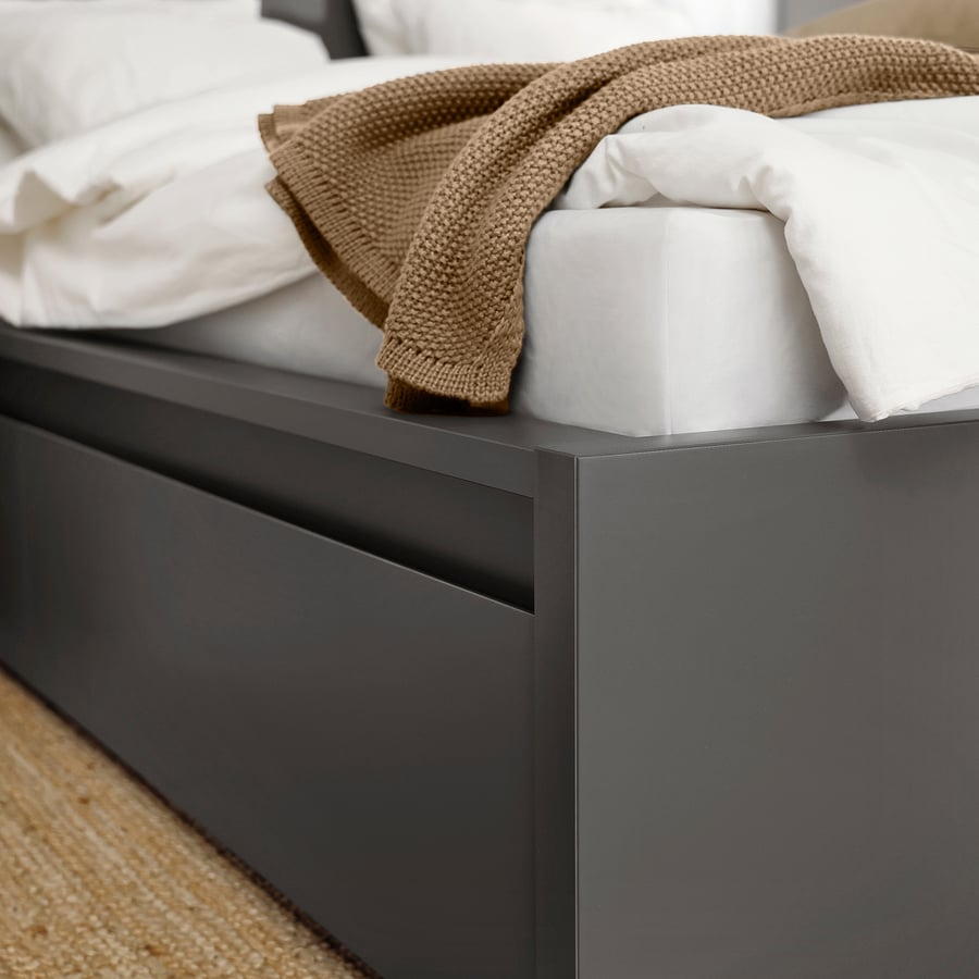 MALM bed frame, high, w 2 storage boxes, dark grey/Luröy, Standard King ...
