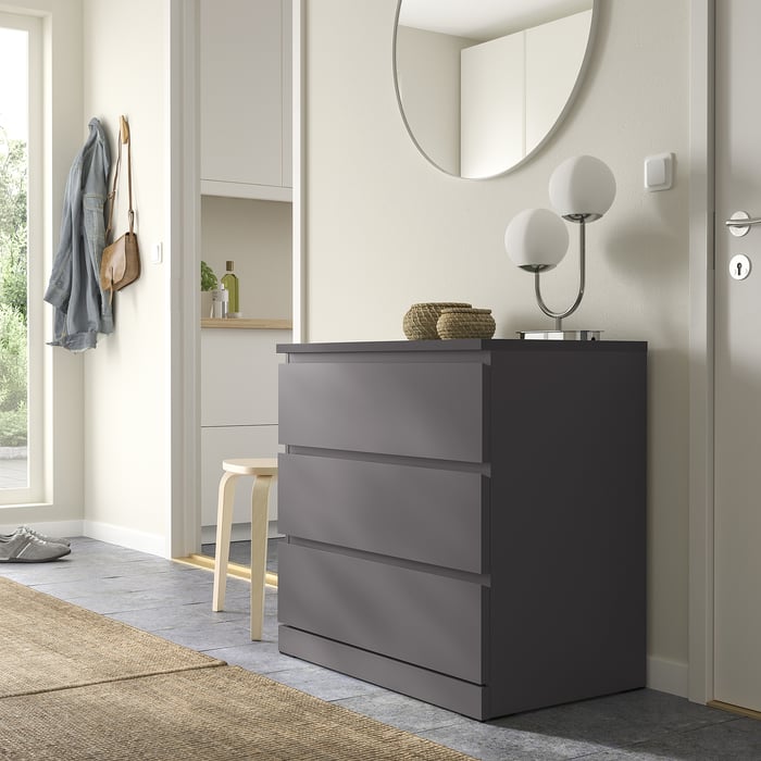 MALM chest of 3 drawers, dark grey, 80x78 cm - IKEA UK