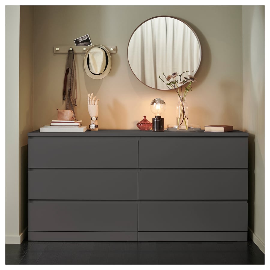MALM chest of 6 drawers, dark grey, 160x78 cm - IKEA UK