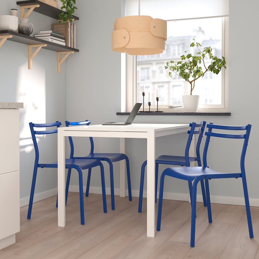 MELLTORP / GENESÖN dining table and 4 chairs, white white/metal blue ...
