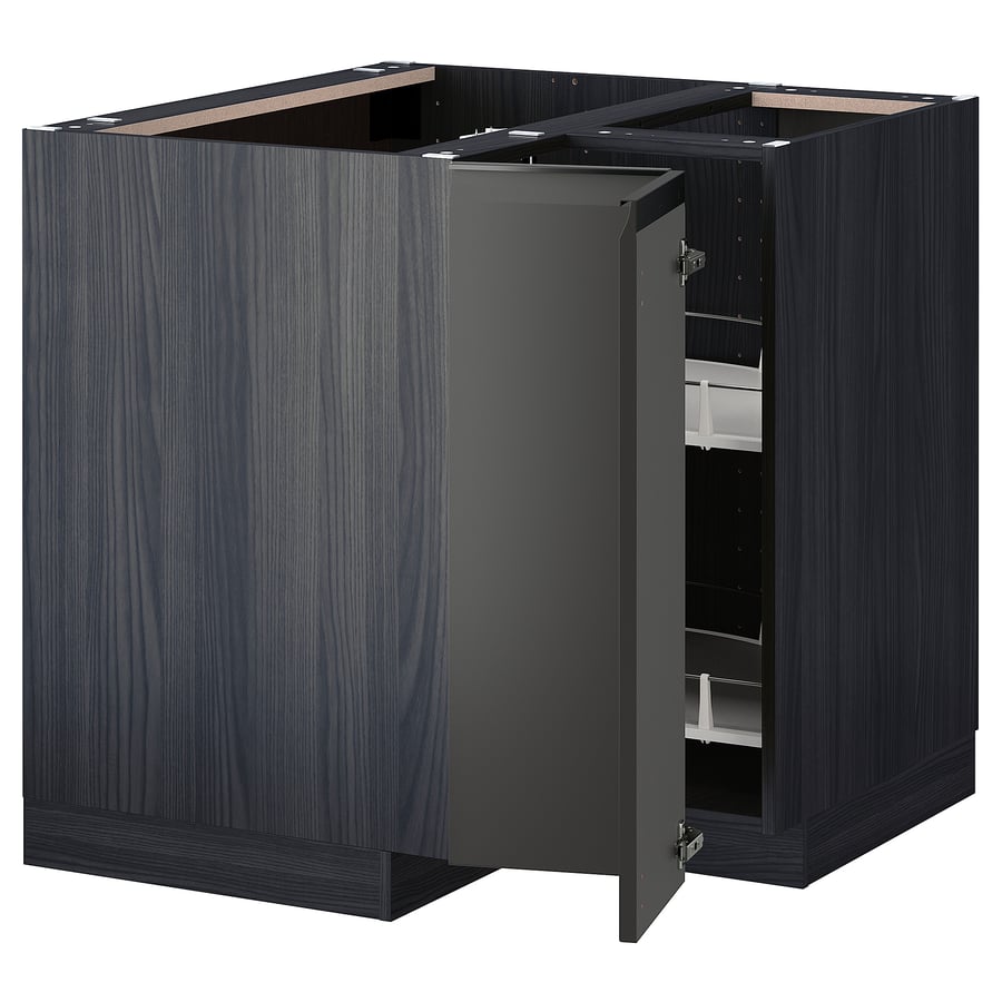 METOD corner base cabinet with carousel, black/Upplöv matt anthracite ...