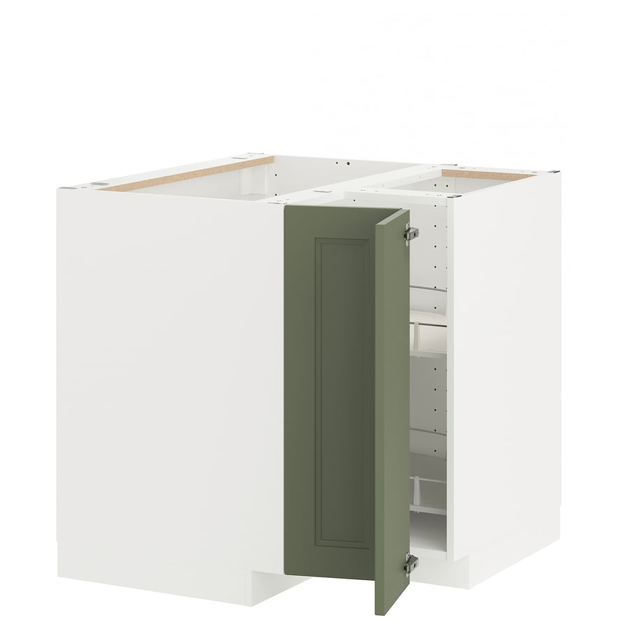 METOD corner base cabinet with carousel, white/Axstad grey-green, 88x88 cm - IKEA UK