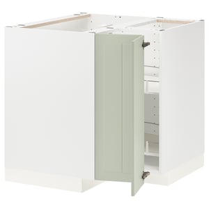 METOD Corner base cabinet with carousel, white/Stensund light green ...
