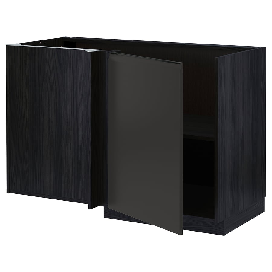 METOD corner base cabinet with shelf, black/Upplöv matt anthracite ...