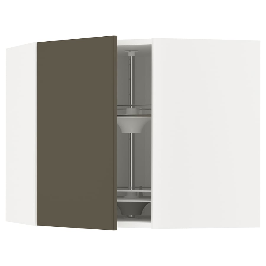 METOD corner wall cabinet with carousel, white/Havstorp brown-beige ...