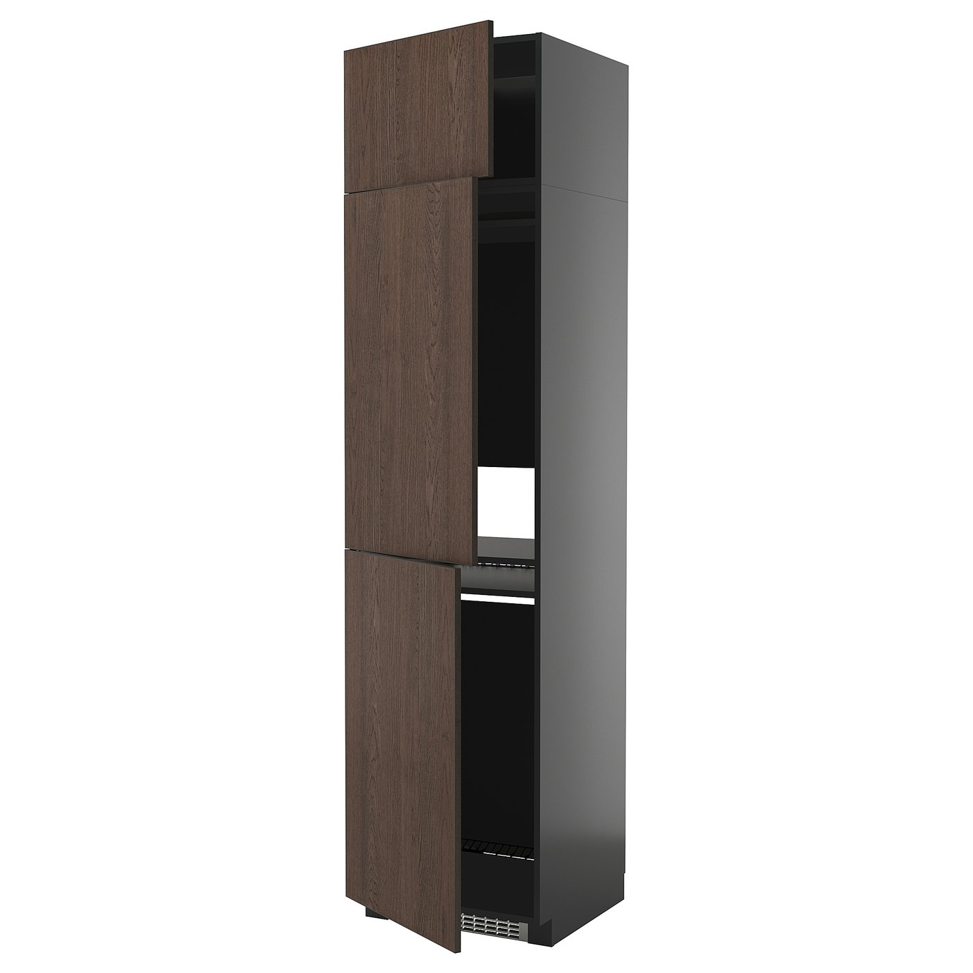 METOD high cab f fridge/freezer w 3 doors, black-grey/Sinarp brown ...
