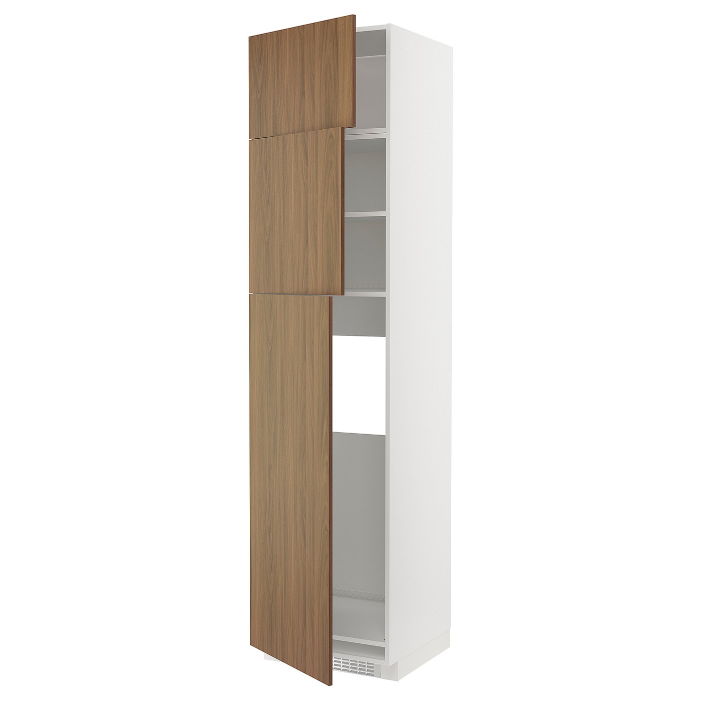 METOD high cabinet for fridge with 3 doors, white/Tistorp brown walnut ...
