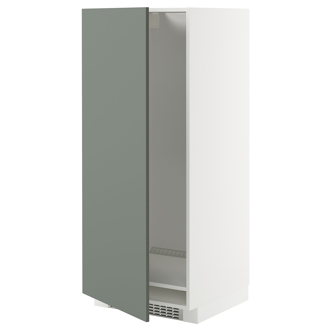 METOD high cabinet for fridge/freezer, white/Nickebo matt grey-green ...