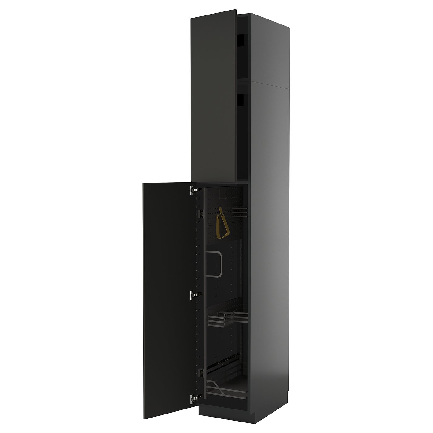 METOD high cabinet with cleaning interior, black-grey/Nickebo matt ...