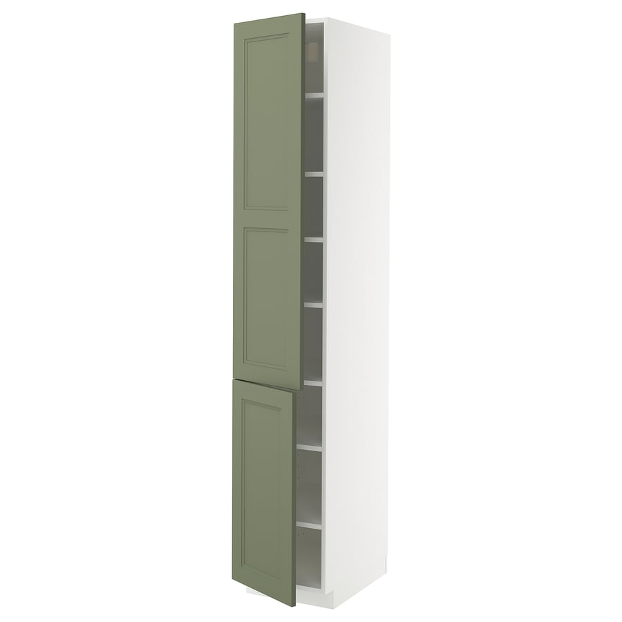 METOD high cabinet with shelves/2 doors, white/Axstad grey-green ...